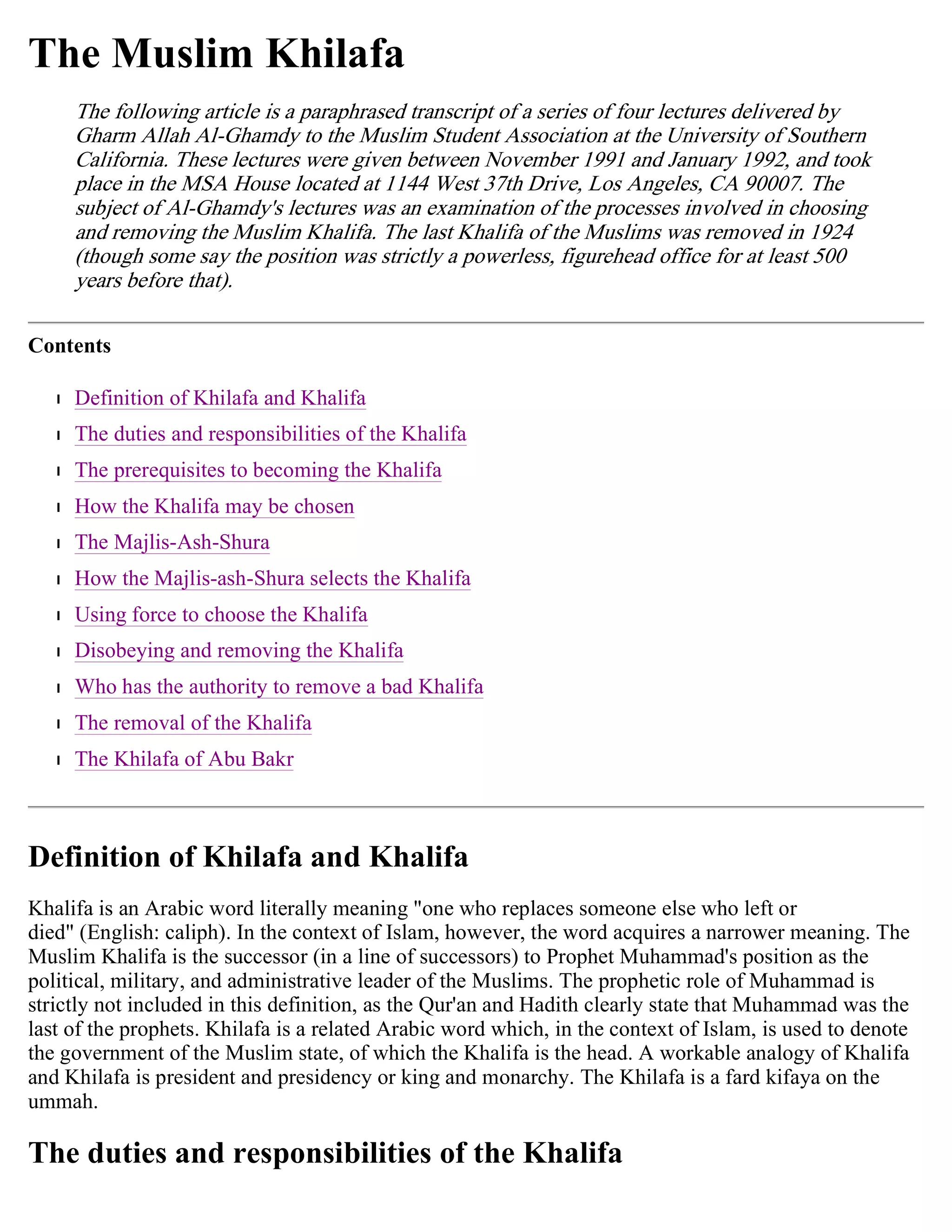 The Muslim Khilafa | PDF