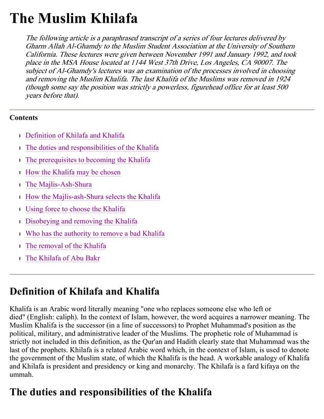 The Muslim Khilafa | PDF
