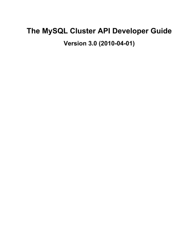 The Mysql Cluster Api Developer Guide Pdf