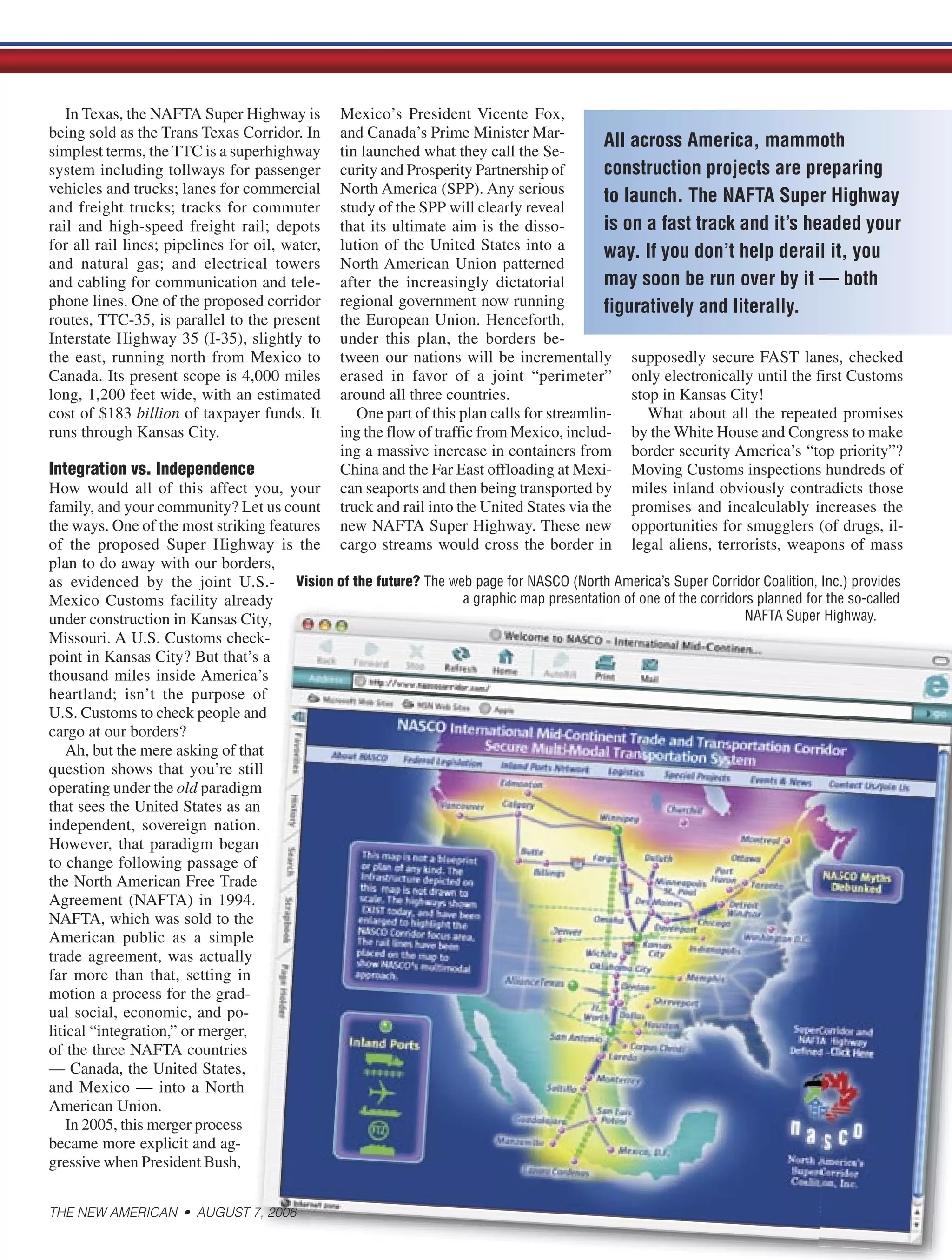 The NAFTA Super Highway - The New American Magazine - 8-7-06.pdf