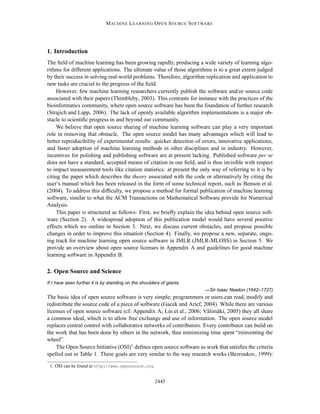 The Need for Open Source Software in Machine Learning | PDF