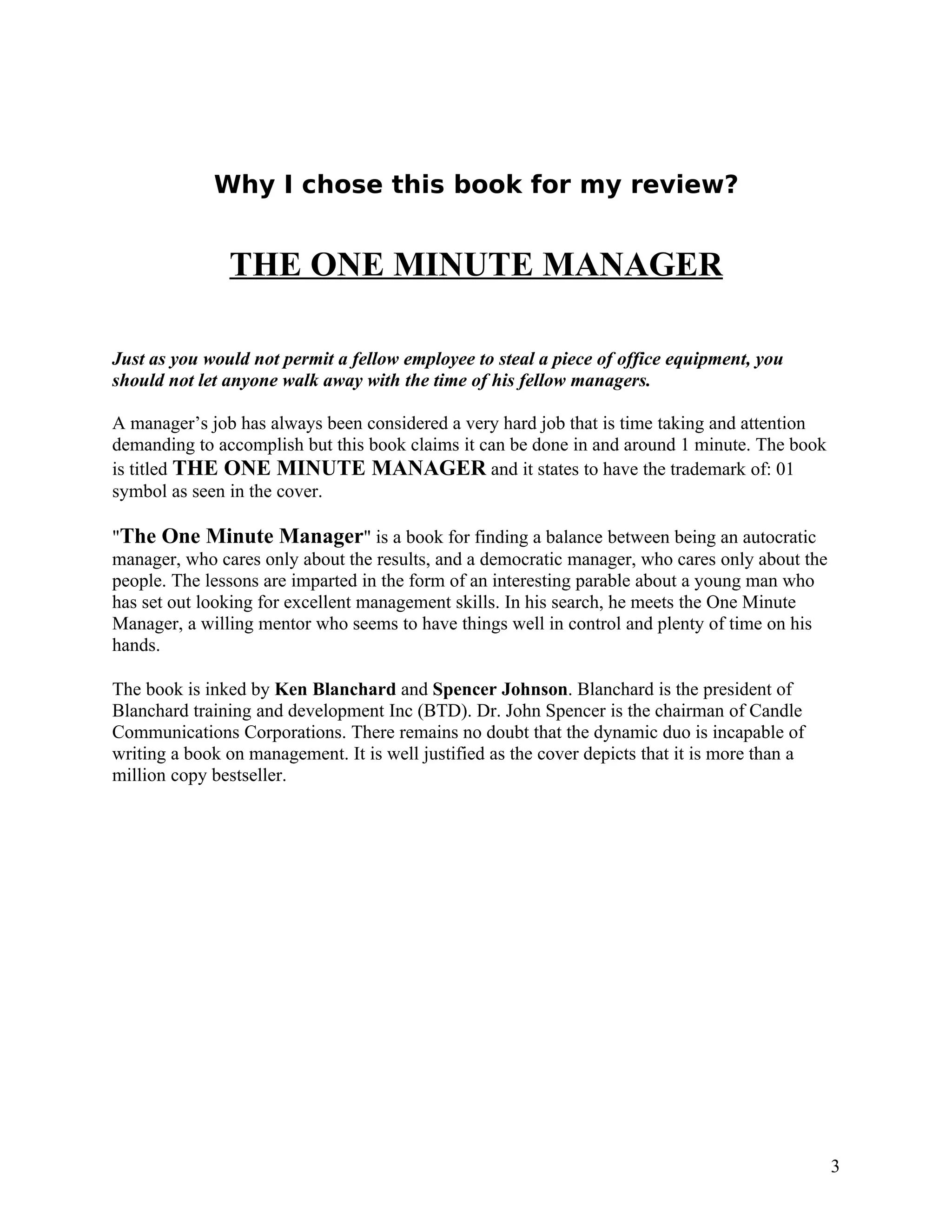 The one-minute-manager | PDF | Business Administration | Business