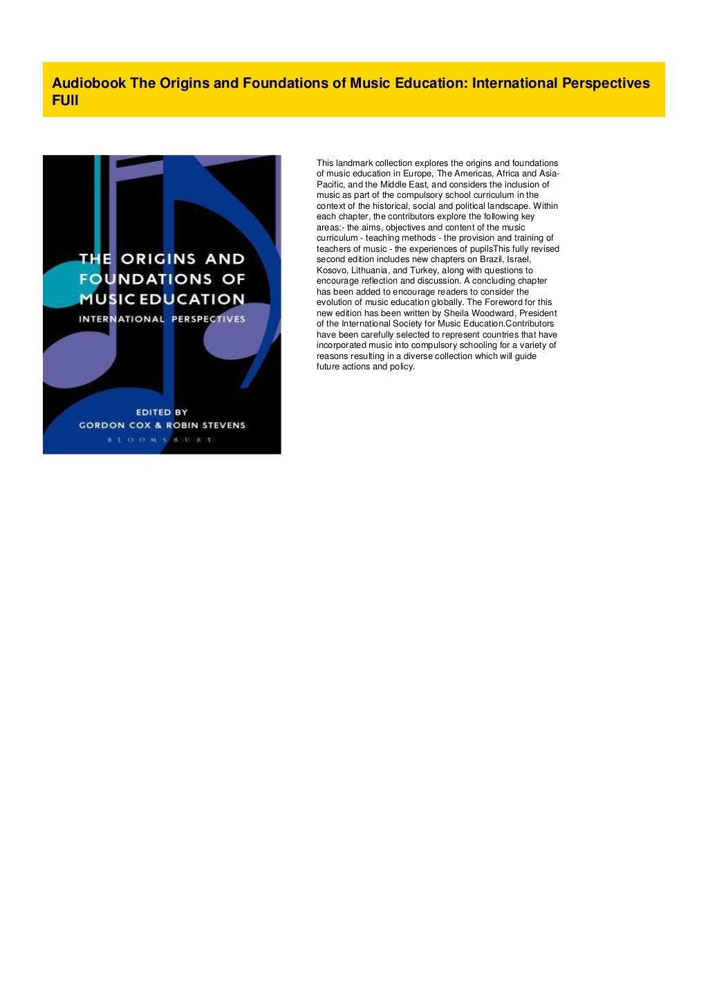 Audiobook The Origins And Foundations Of Music Education International Audiobook The Origins And Foundations Of Music Education International
