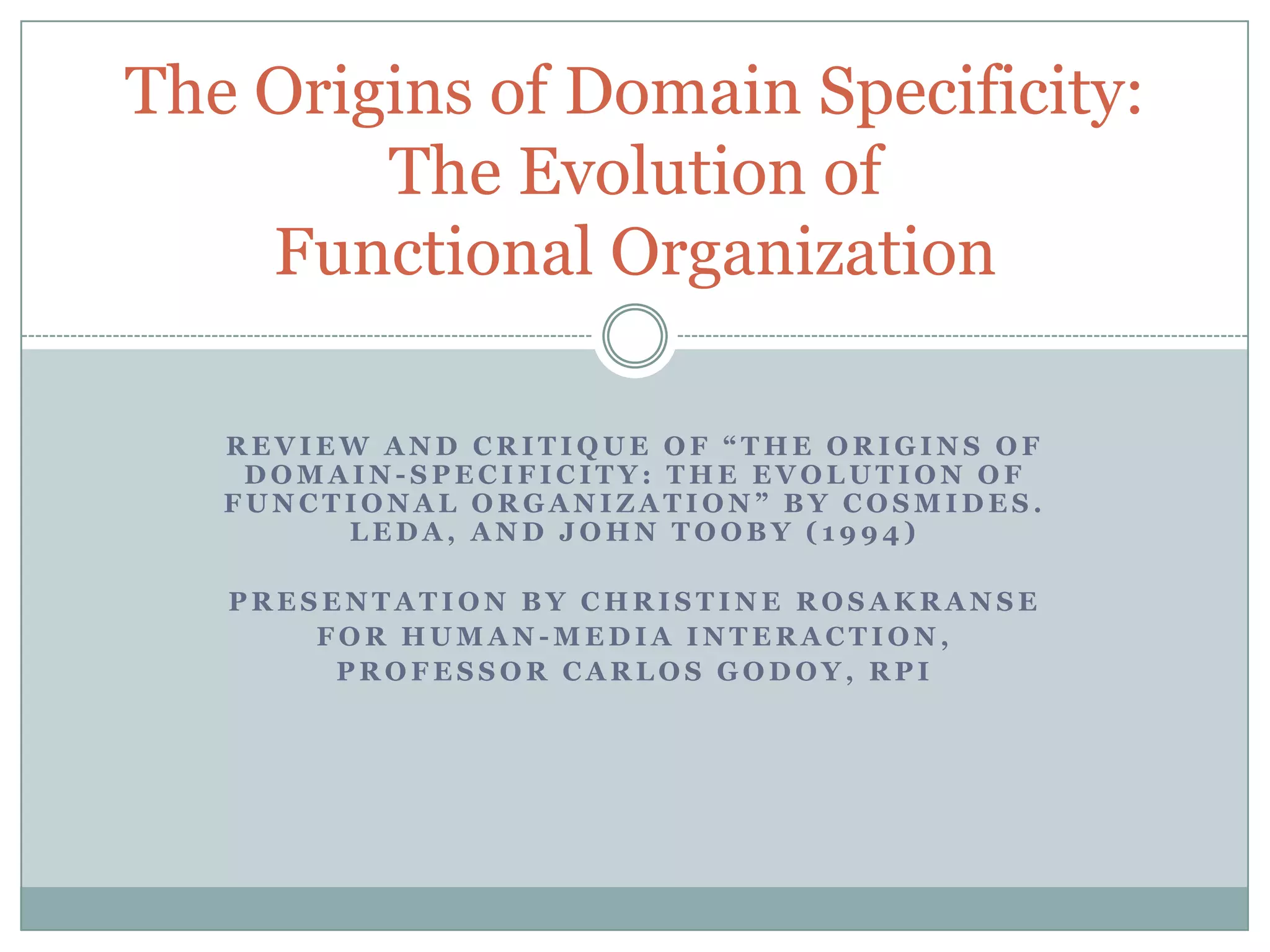 The Origins Of Domain Specificity | PDF | Genetics | Science
