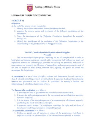 THE-PHILIPPINE-CONSTITUTION.PREAMBLE AND TYPES | DOCX