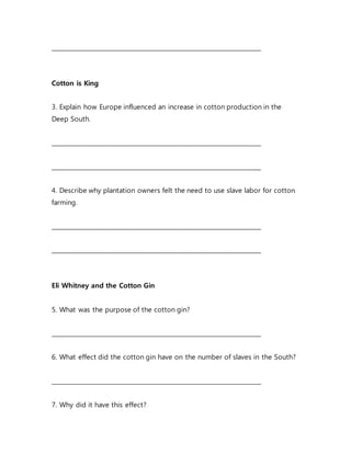 The pre civil war south guided notes | DOCX