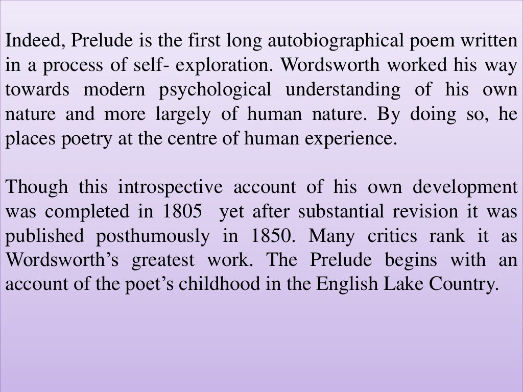 The prelude an autobiographical poem