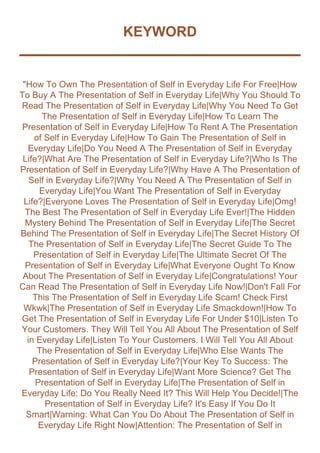 [EPUB] ||The Presentation of Self in Everyday Life | PDF