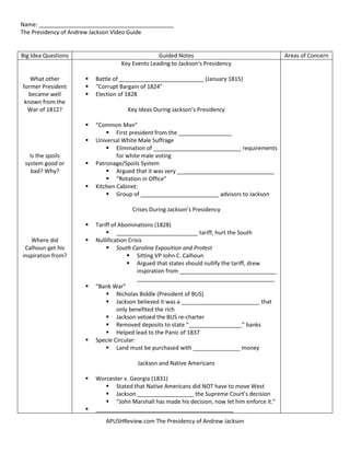 The presidency-of-andrew-jackson ppt fill in | PDF