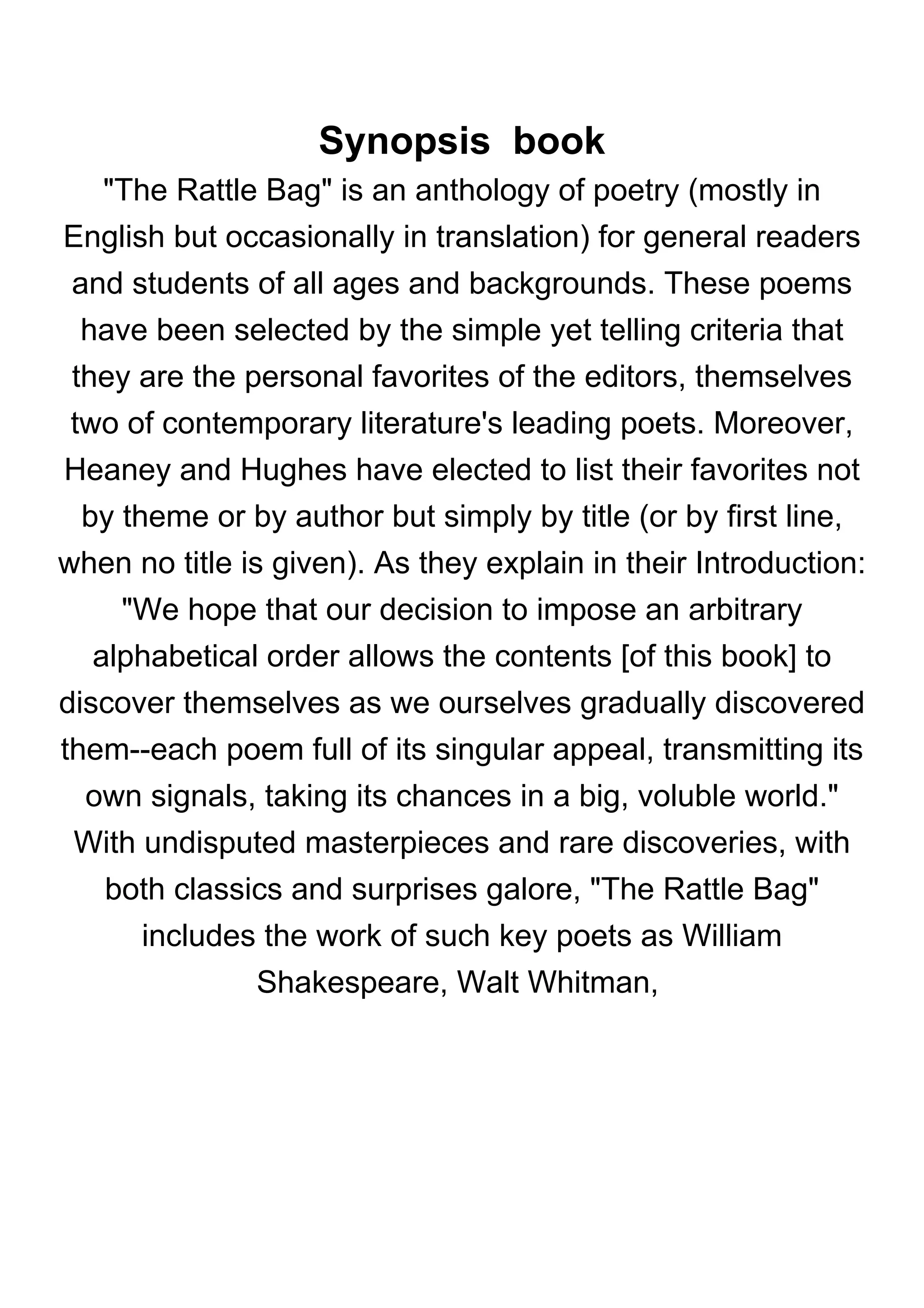 The Rattle Bag: An Anthology of Poetry amazon | PDF
