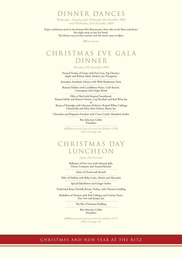 The Ritz London - Christmas Menu 2009 | PDF
