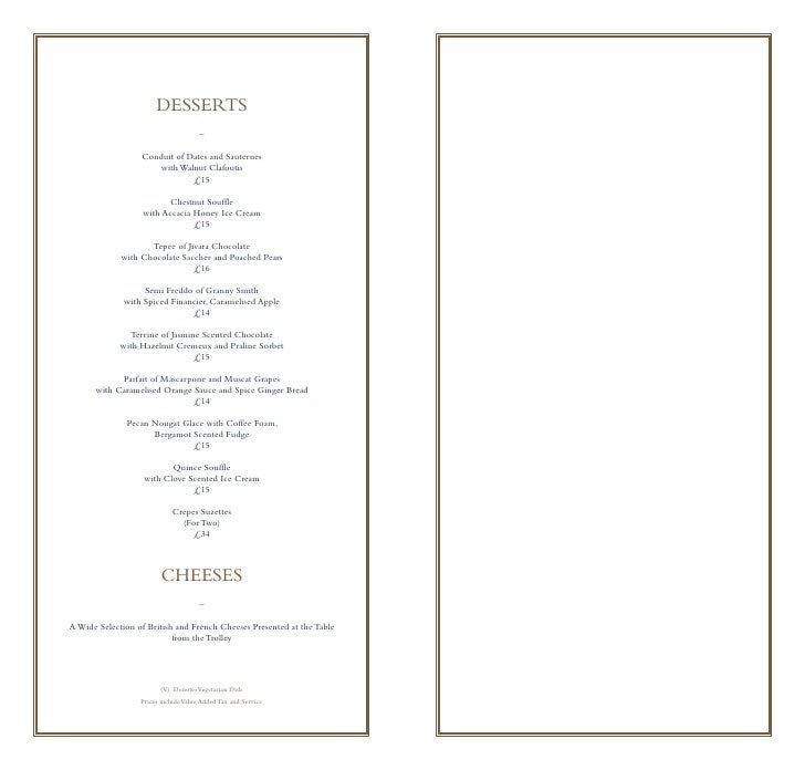 The Ritz London Winter Menu