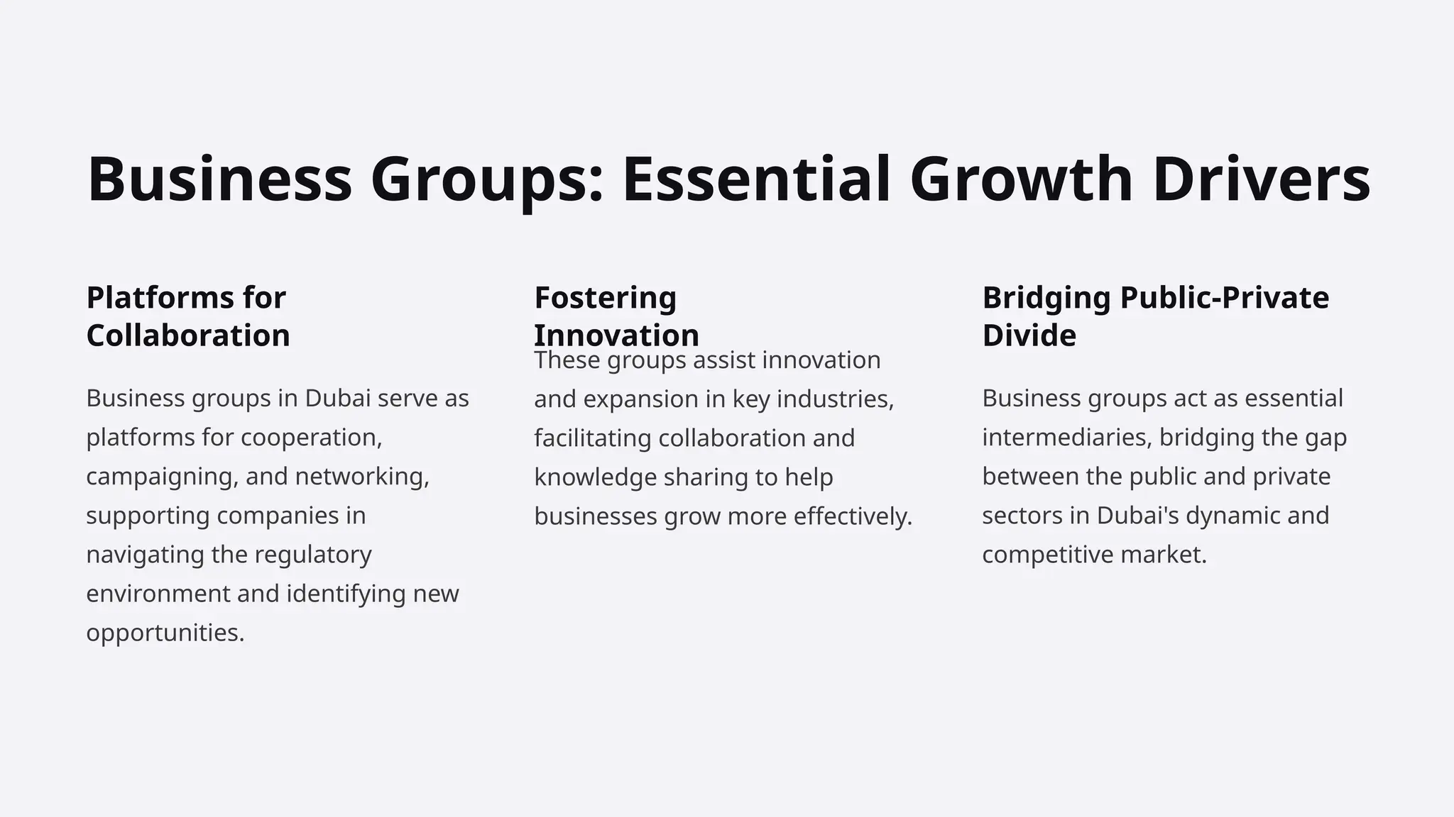 The Role of Business Groups in Dubai's Thriving Commercial Ecosystem | PPT