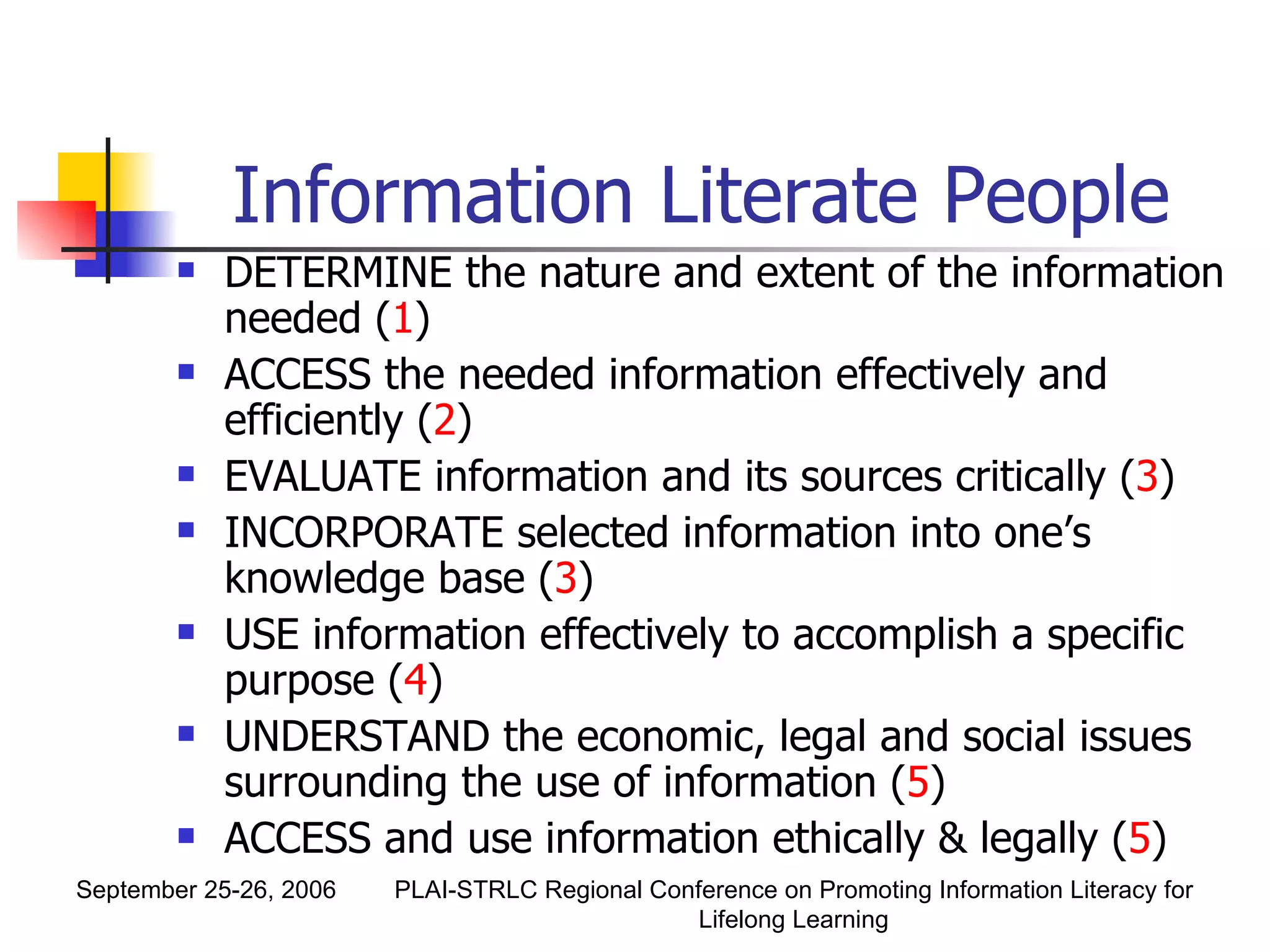 The Role of Libraries and Librarians in Information Literacy | PPT