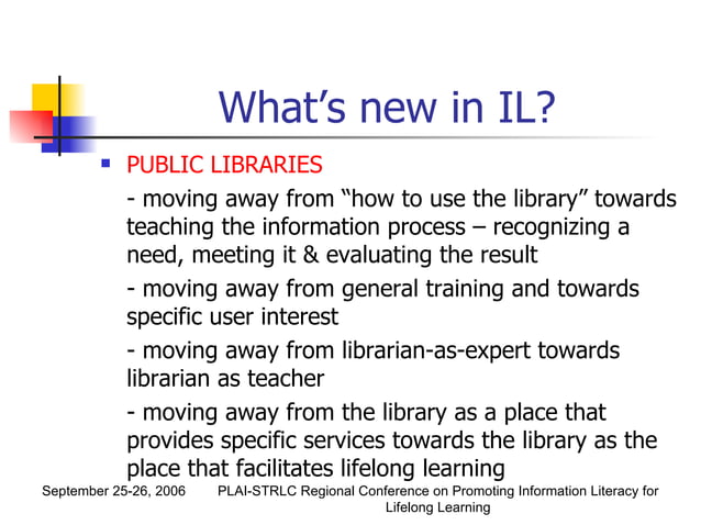 The Role of Libraries and Librarians in Information Literacy | PPT