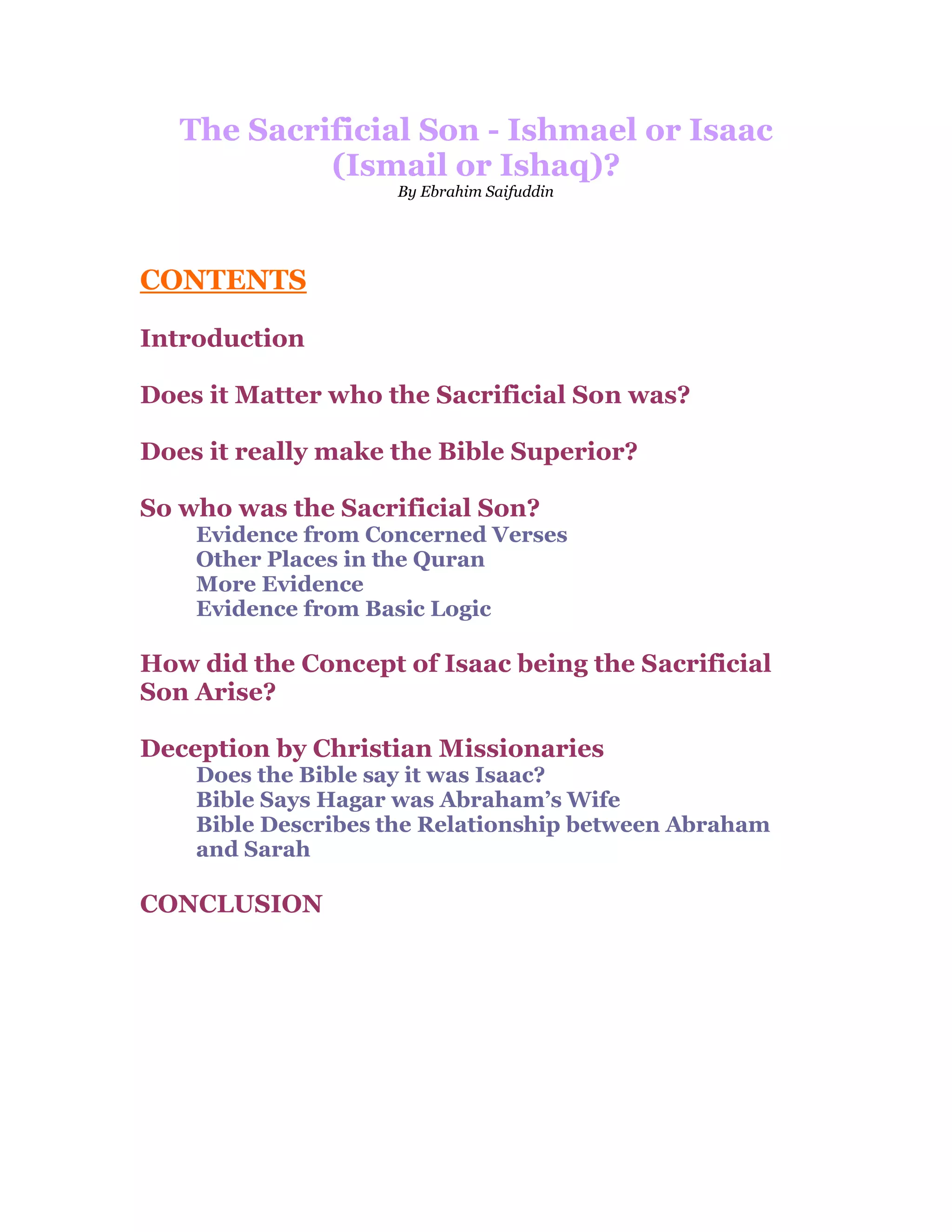 The sacrificial son Ishmael or Isaac | PDF