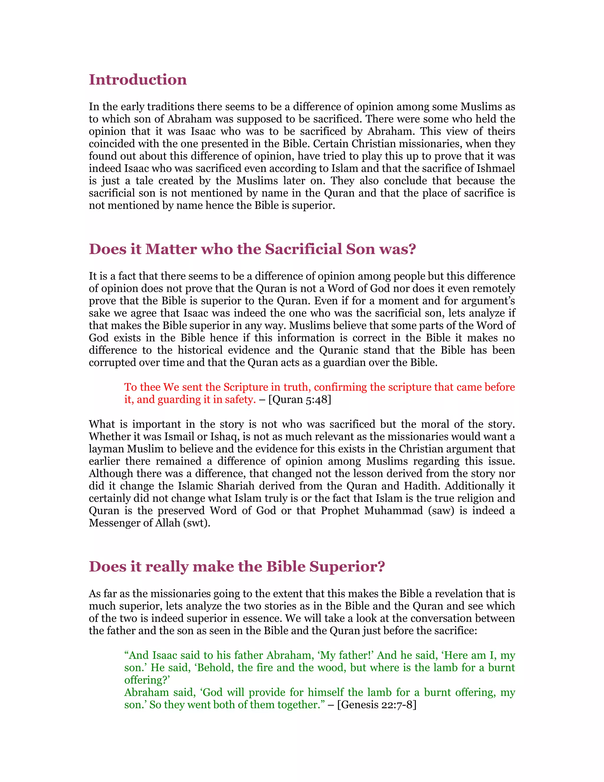 The sacrificial son Ishmael or Isaac | PDF