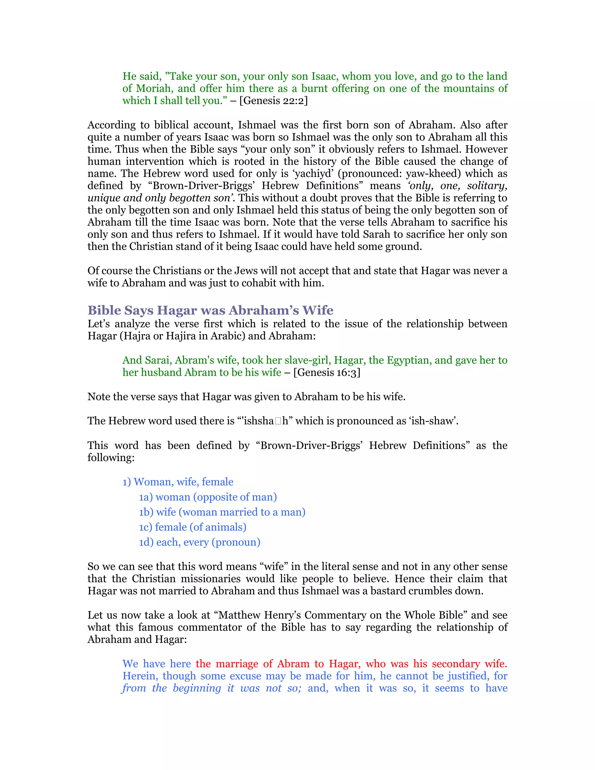 The sacrificial son Ishmael or Isaac | PDF