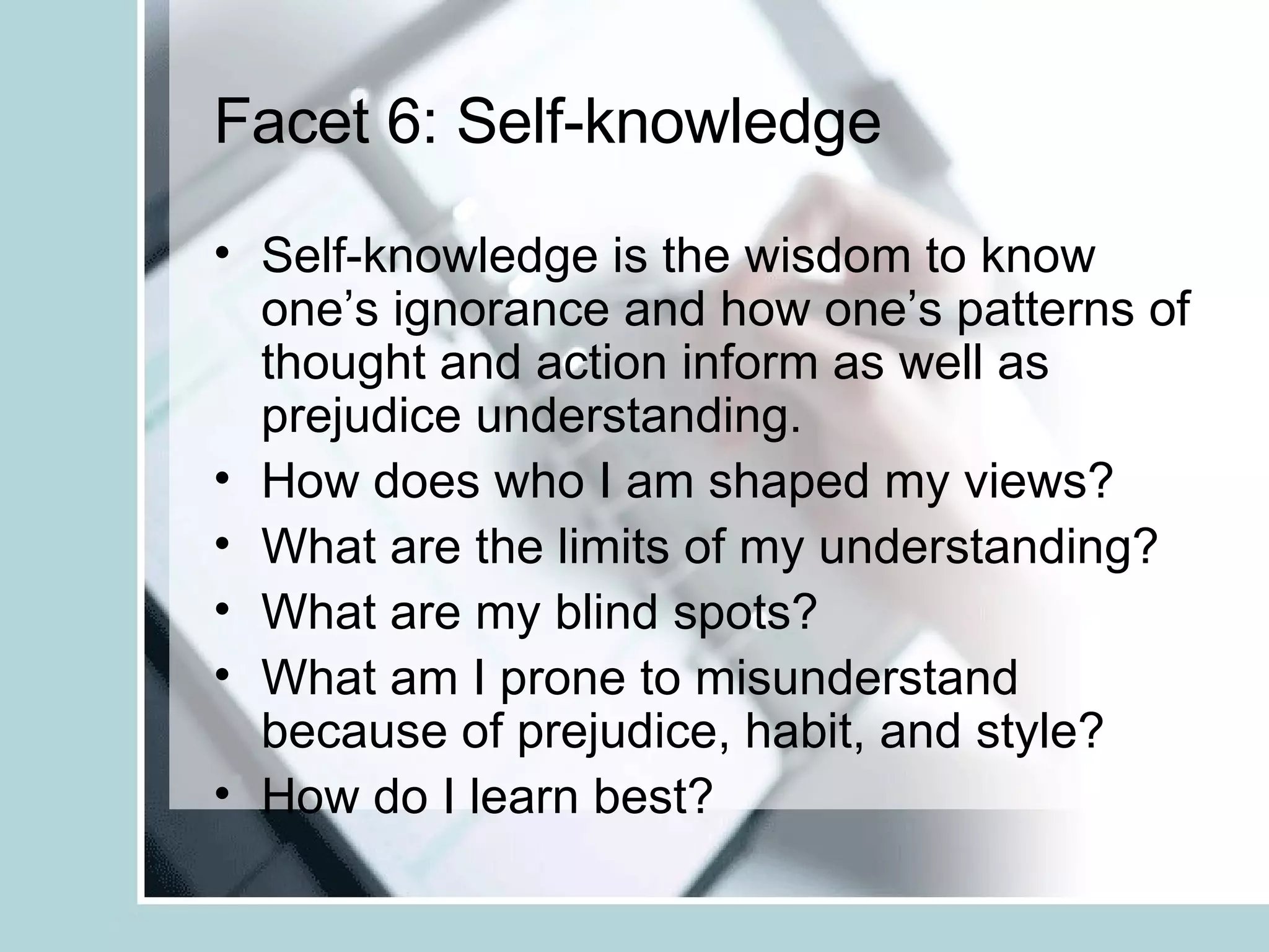 The Six Facets Of Understanding | PPT