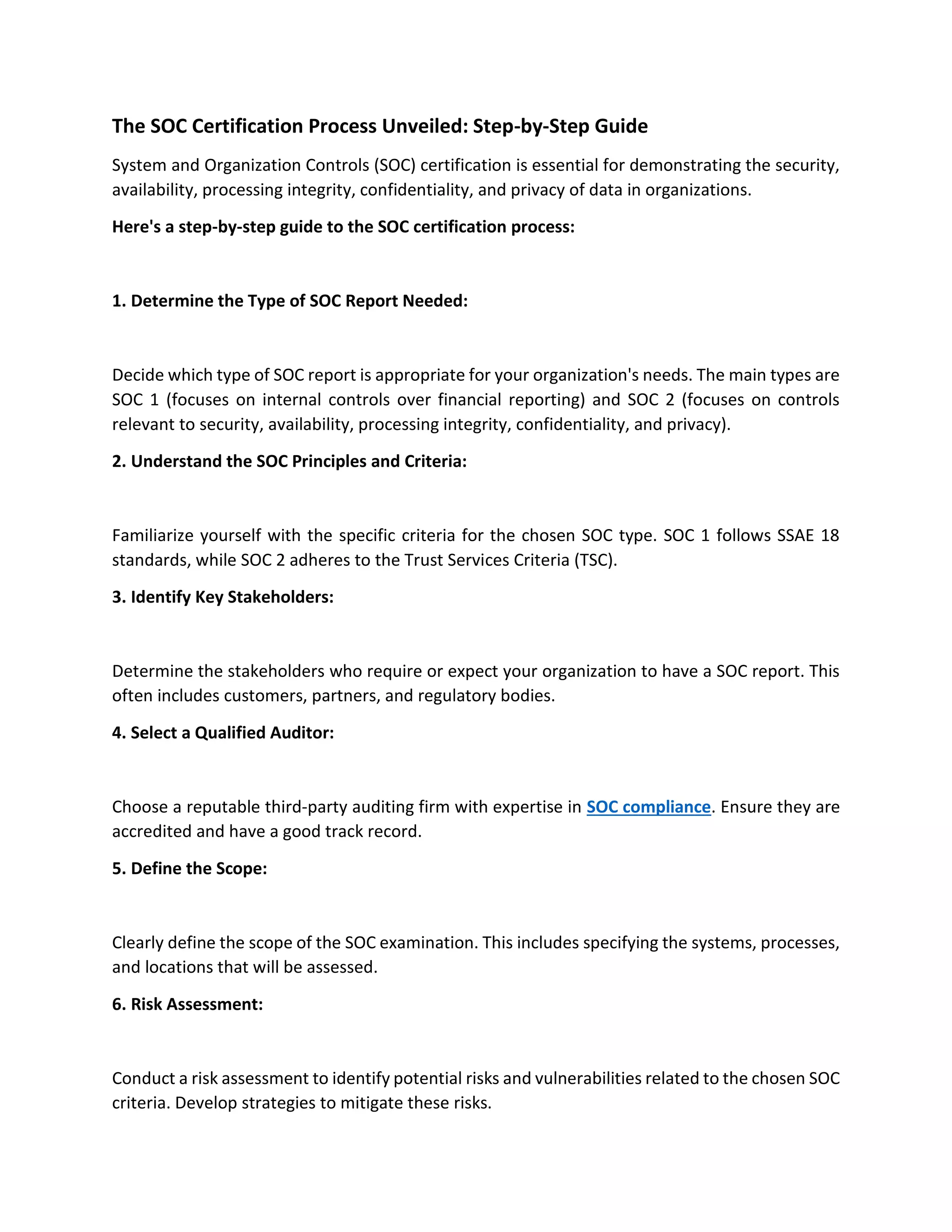 The SOC Certification Process Unveiled: Step-by-Step Guide | PDF