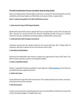 The SOC Certification Process Unveiled: Step-by-Step Guide | PDF