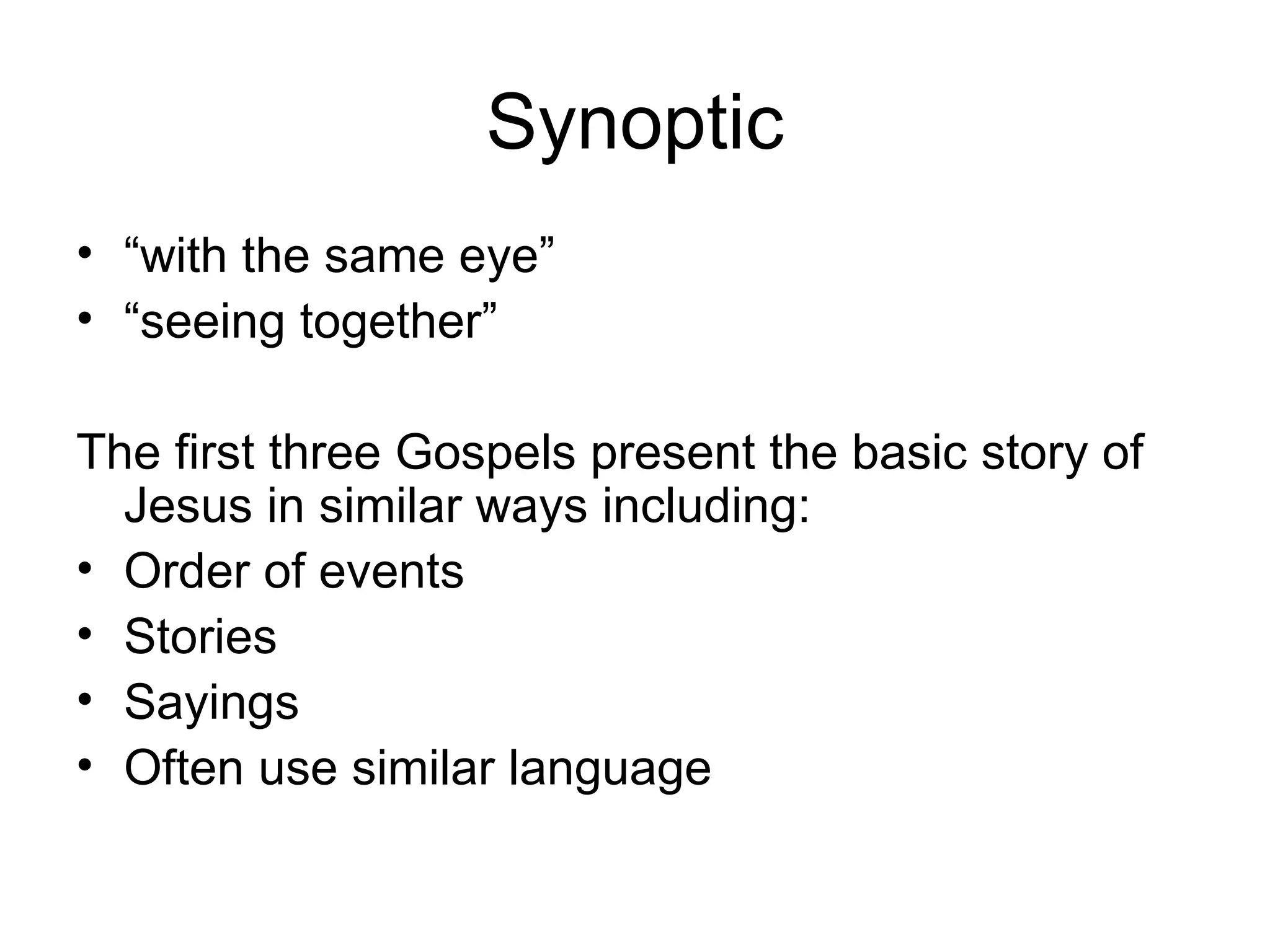 The Synoptic Problem - The Gospels Side by Side | PPT