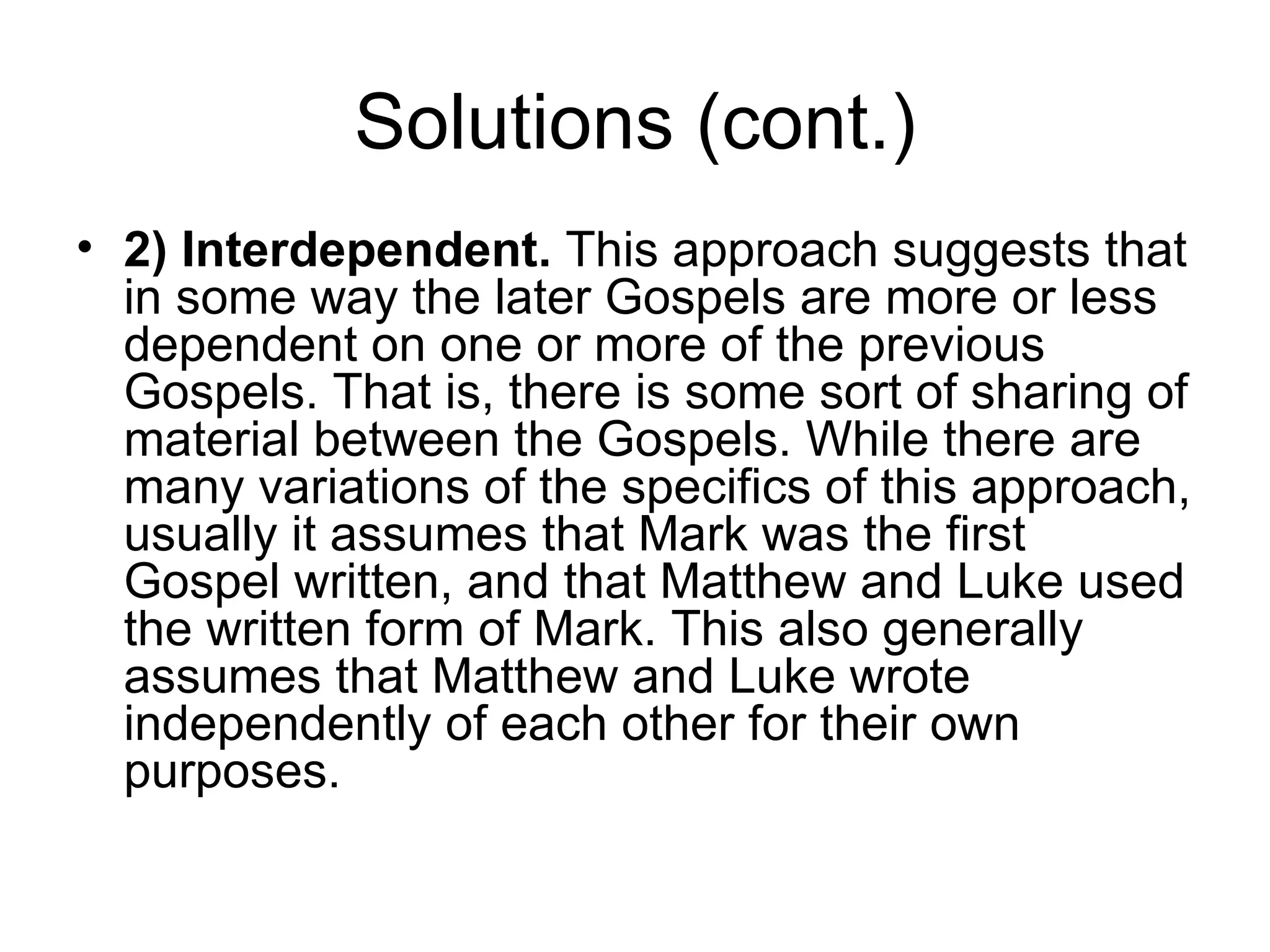 The Synoptic Problem - The Gospels Side by Side | PPT