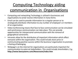 The Use Of Communication Technology For Organizational Communication | PPT