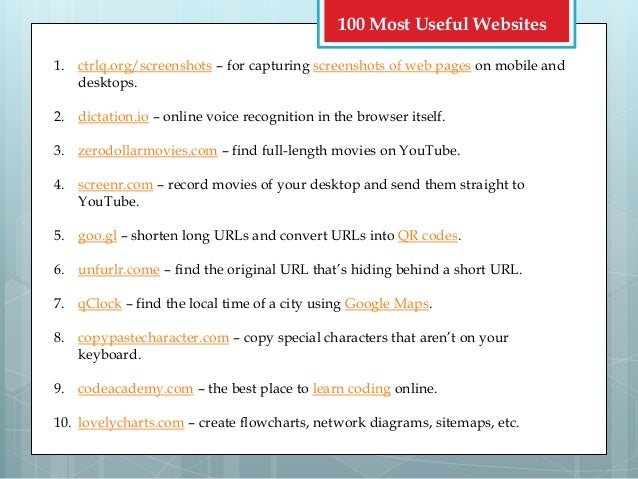 List of 100 most useful websites on the internet