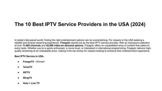 Top IPTV Service Providers in the USA for 2024: Freegotv and TereaTV | PPTX