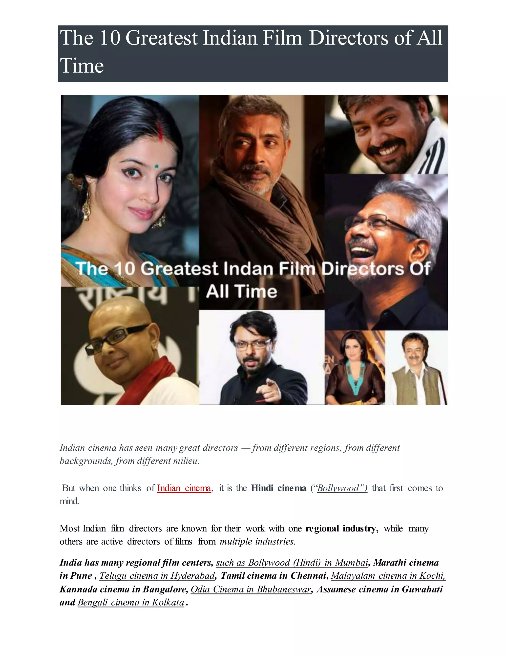 The 10 greatest indian film directors of all time | DOCX