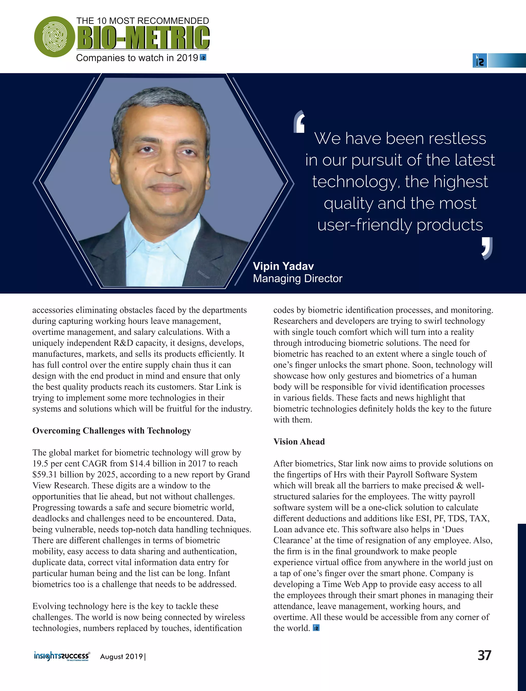 The 10 most recommended bio metric companies to watch in 2019 | PDF