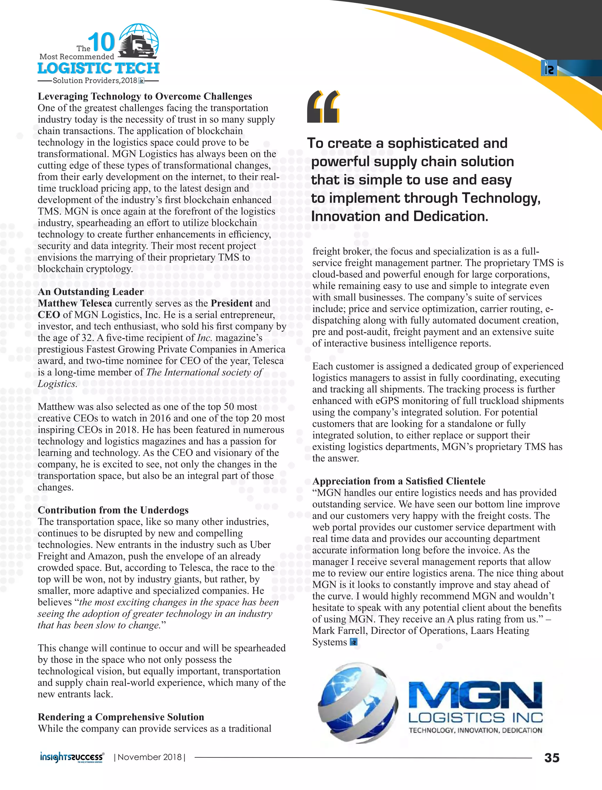 The 10 most recommended logistic tech solution providers 2018 | PDF