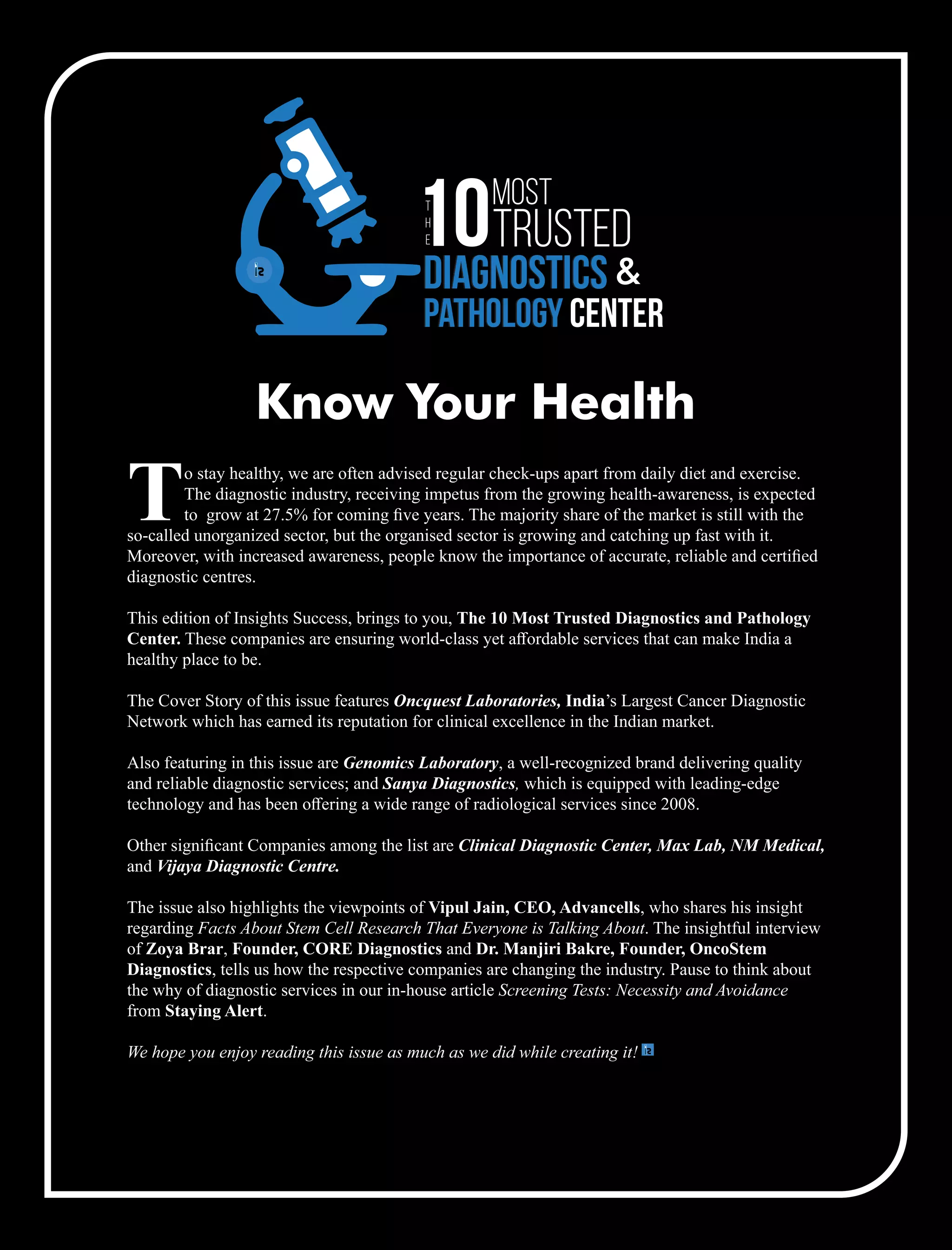 The 10 most trusted diagnostics and pathology center. | PDF