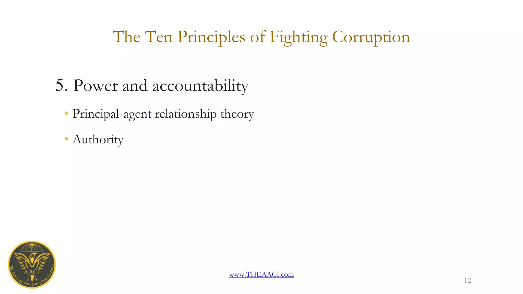 The Ten Principles of Fighting Corruption: Institutionalizing Integrity ...