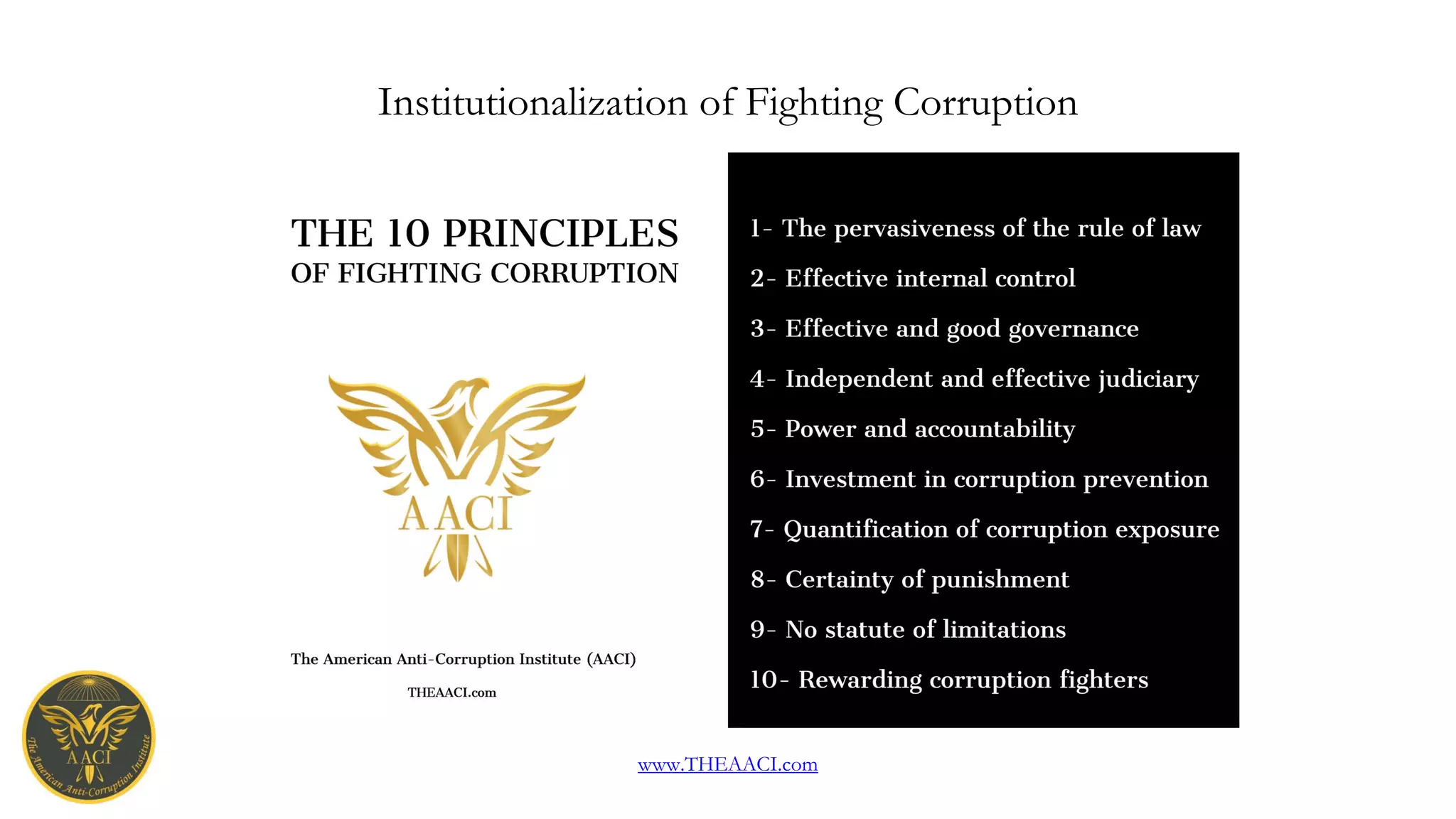 The Ten Principles of Fighting Corruption: Institutionalizing Integrity ...