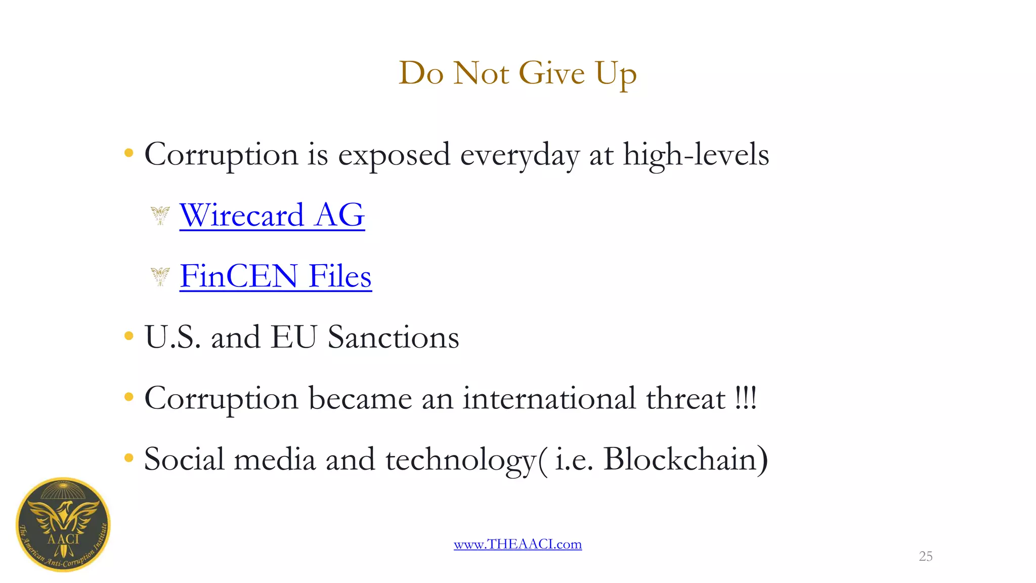 The Ten Principles of Fighting Corruption: Institutionalizing Integrity ...