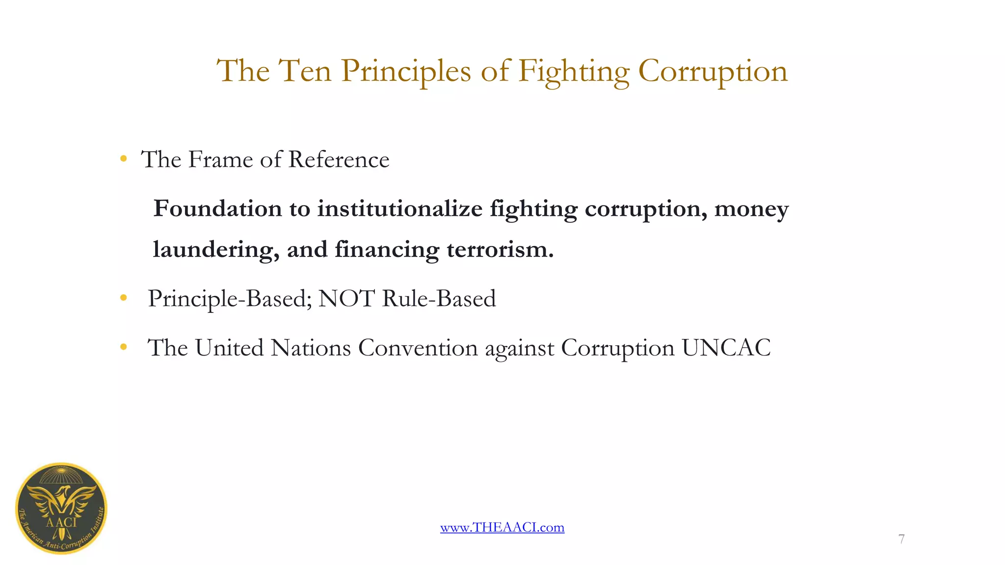 The Ten Principles of Fighting Corruption: Institutionalizing Integrity ...