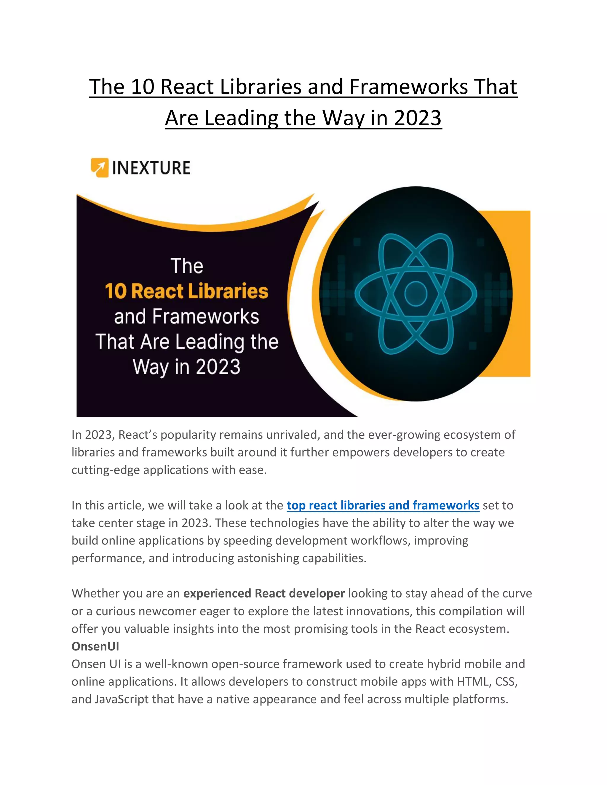 The 10 React Libraries and Frameworks to Try in 2023 | PDF