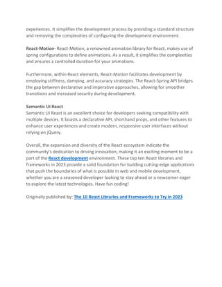 The 10 React Libraries and Frameworks to Try in 2023 | PDF