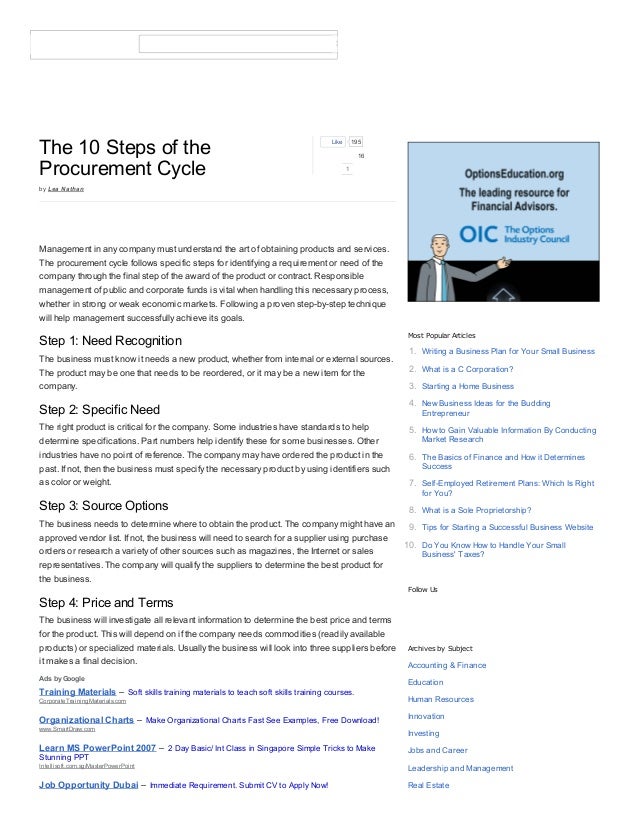 The 10 steps of the procurement cycle