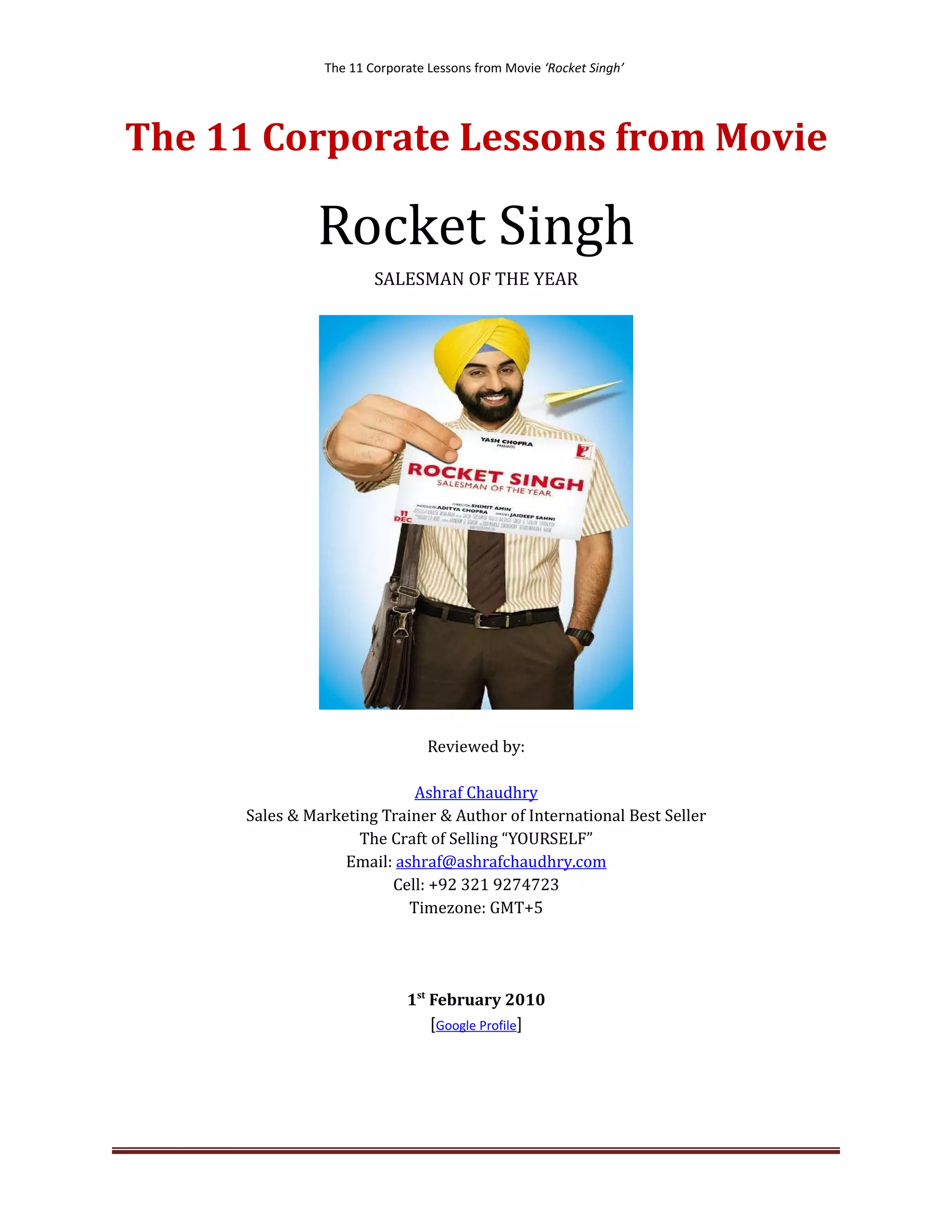 The 11 Corporate Lessons From Movie Rocket Singh By Ashraf Chaudhry | PDF