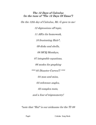 The 12 Days Of Calculus (Calc Song Book p06) | DOC