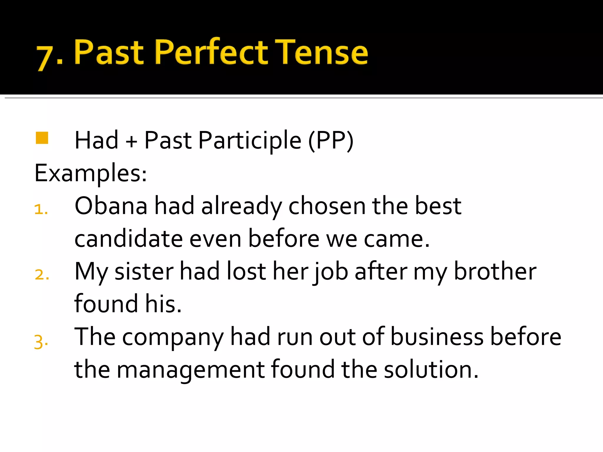 The 12 tense aspect system of the verb | PPT