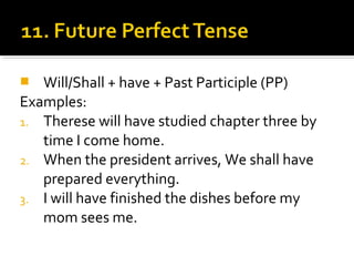 The 12 tense aspect system of the verb | PPT