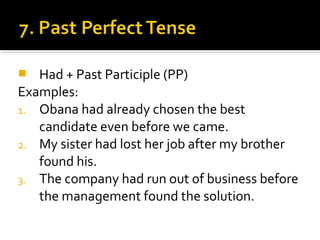 The 12 tense aspect system of the verb | PPT