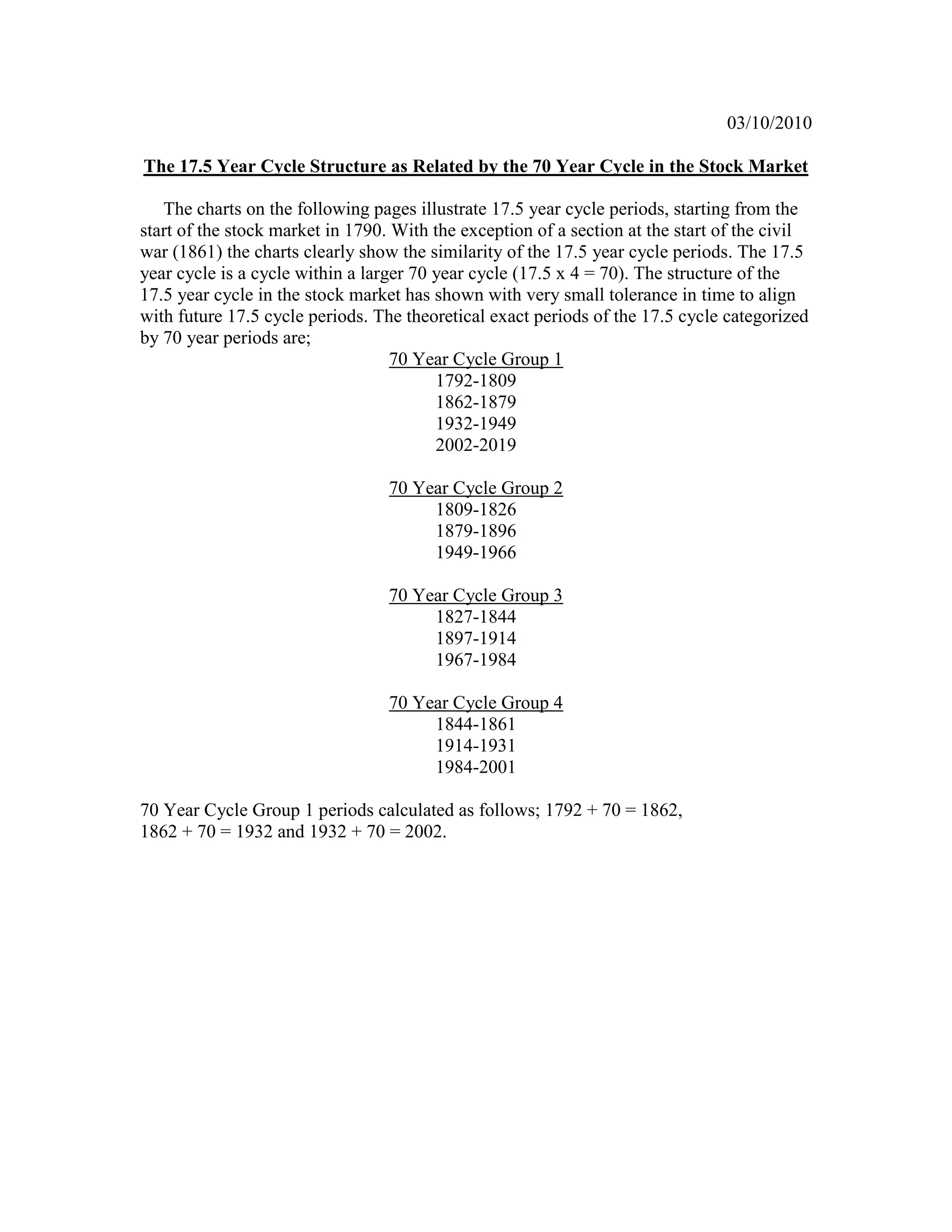 The 17.5 Year Cycle Structure as Determined by the 70 Year Cycle | PDF
