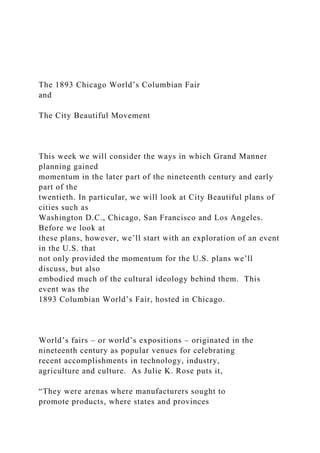 The 1893 Chicago World’s Columbian Fair and The City Be.docx