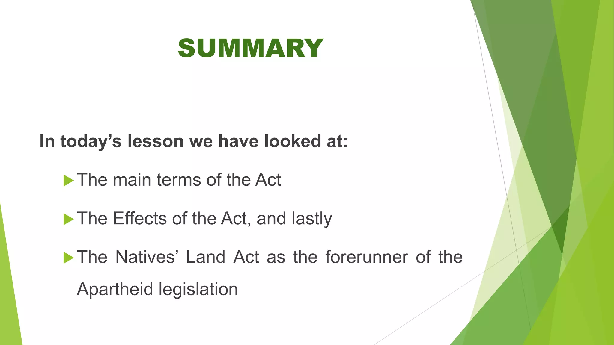 The 1913 natives'land act | PPTX