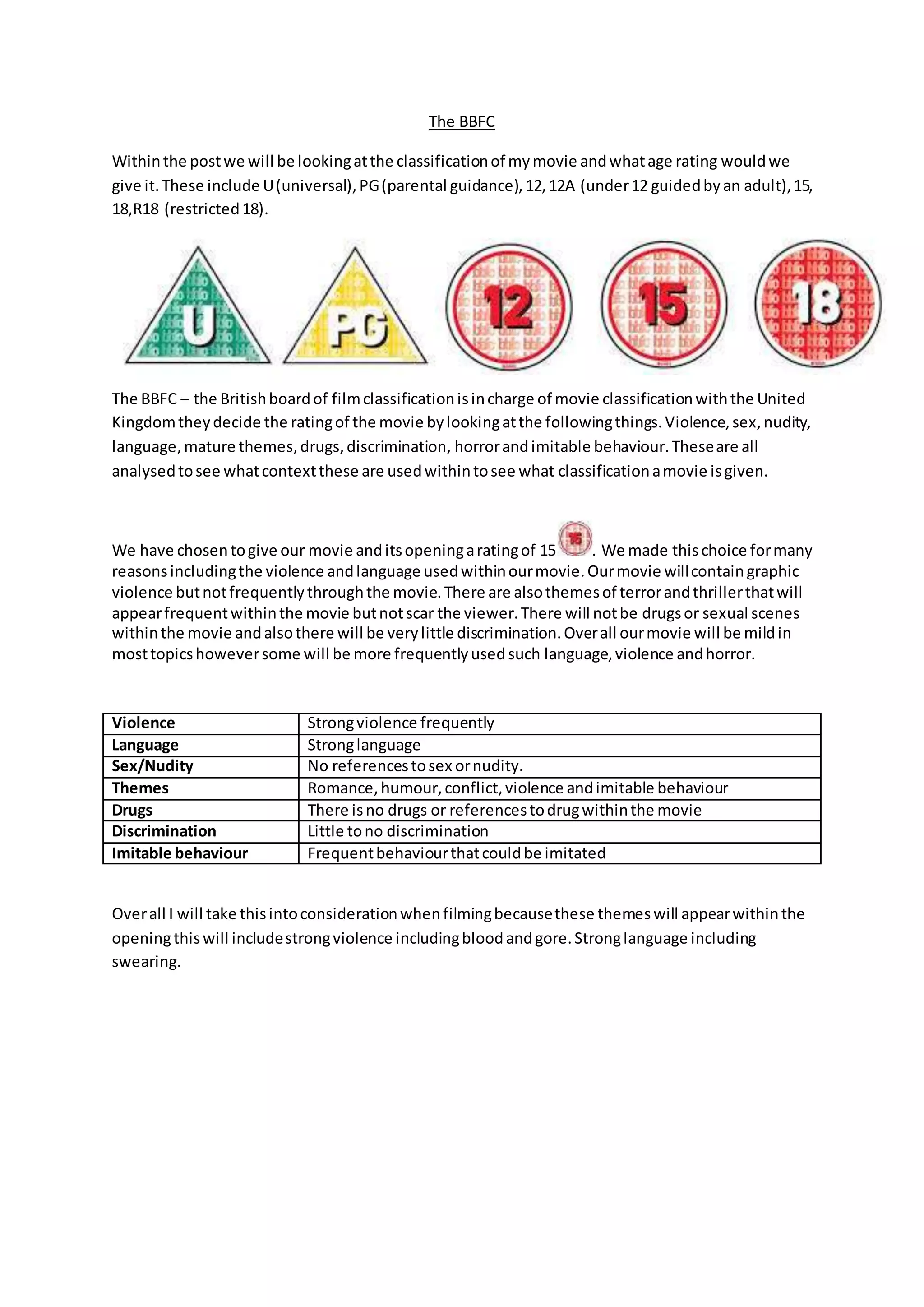 BBFC Classification | DOCX | Movies | Entertainment